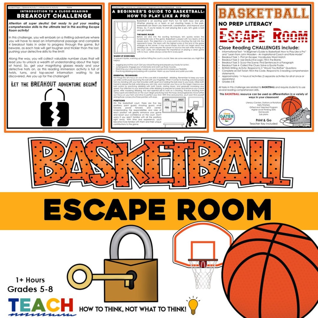 Basketball Escape Room Game Basketball Printable Reading Passages | DIY ...