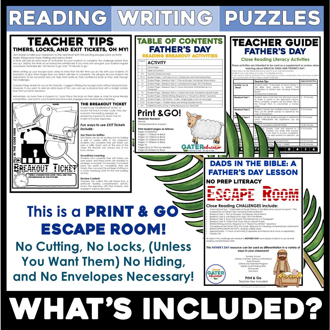 Father's Day Activity Sheets Escape Room Game Bible Kids and Family ...