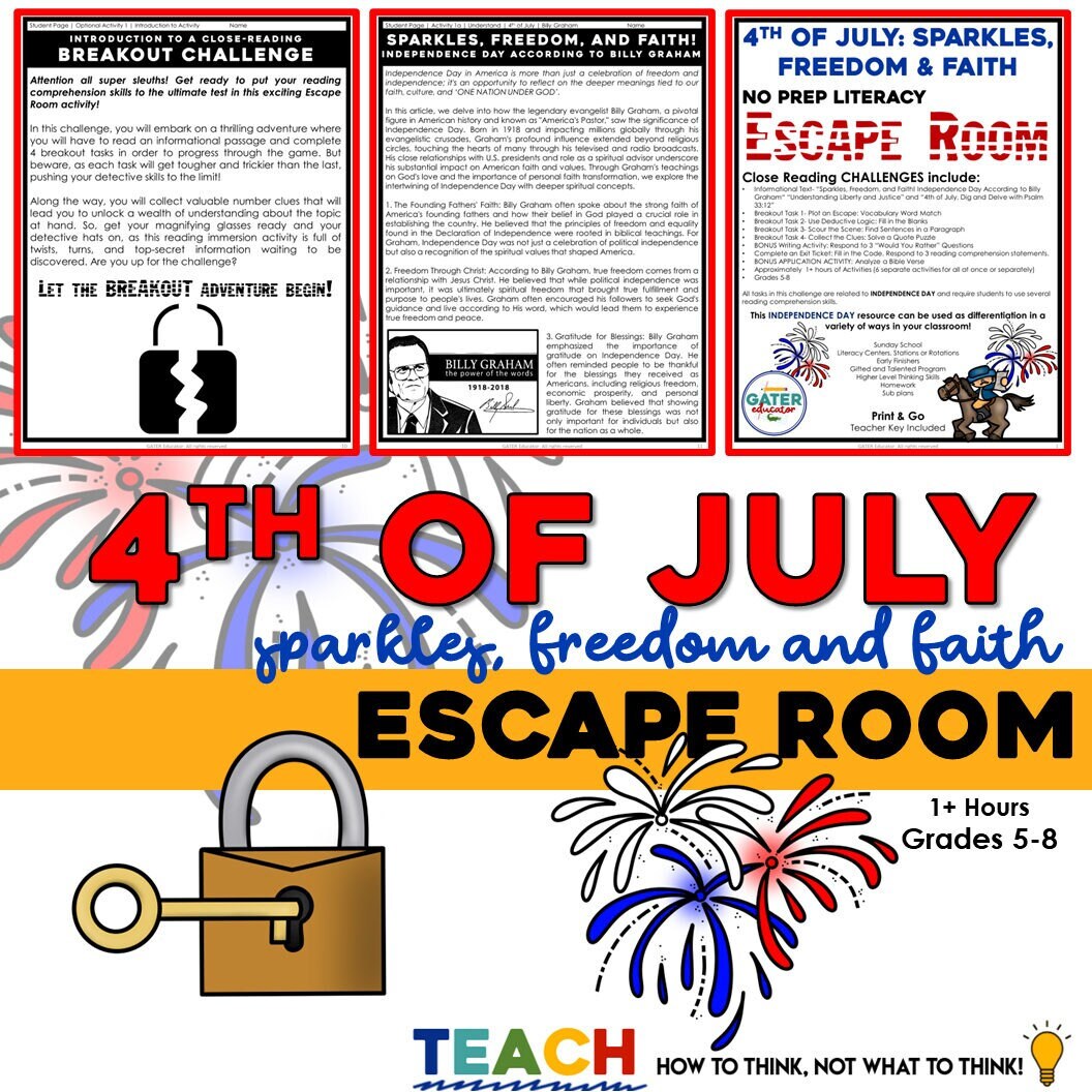 4th of July Escape Room Game | Bible Kids and Family Printable Party ...