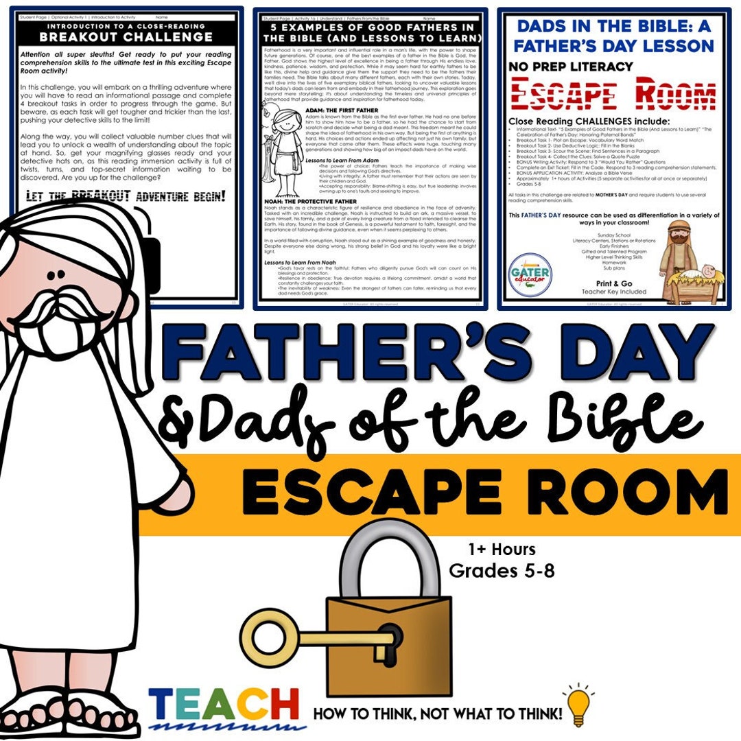 Father's Day Activity Sheets Escape Room Game | Bible Kids and Family ...