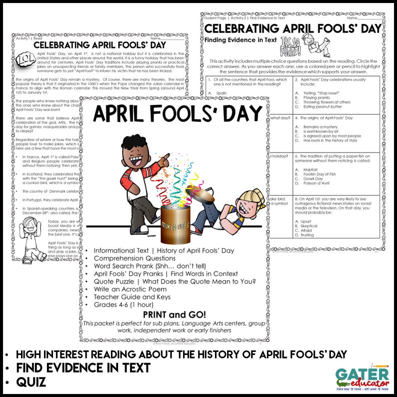 April Fools Day Printable Kids Activity Bundle, April Fools Day ...