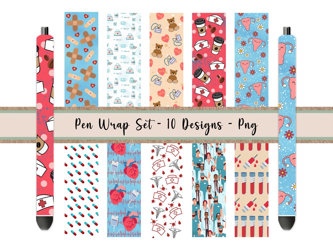 Nursing Pen Wrap Png Set, Ink Joy Pen Designs, Epoxy Pen Wraps, Nursing ...