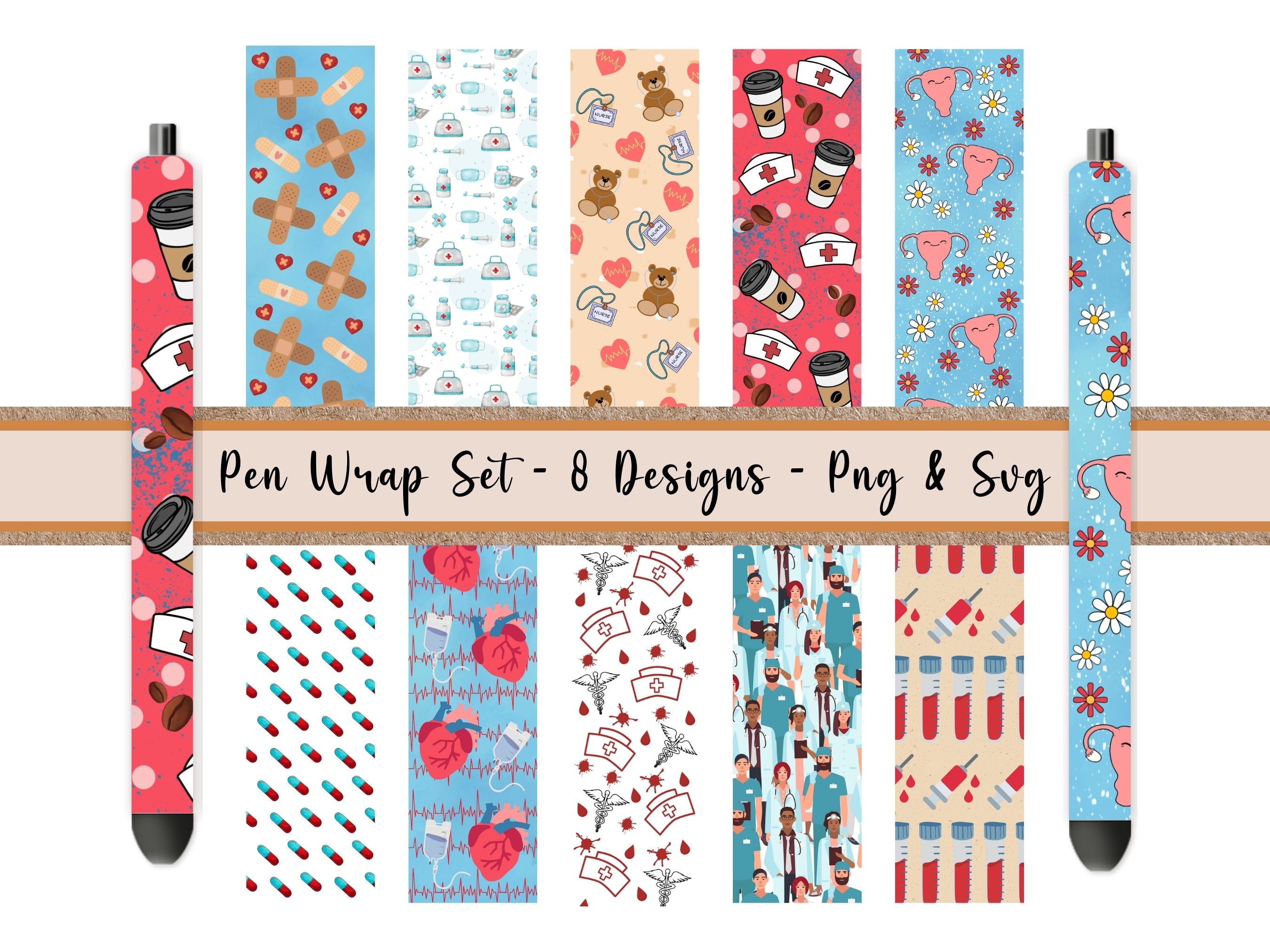 Nursing Pen Wrap Png Set Ink Joy Pen Designs Epoxy Pen - Etsy