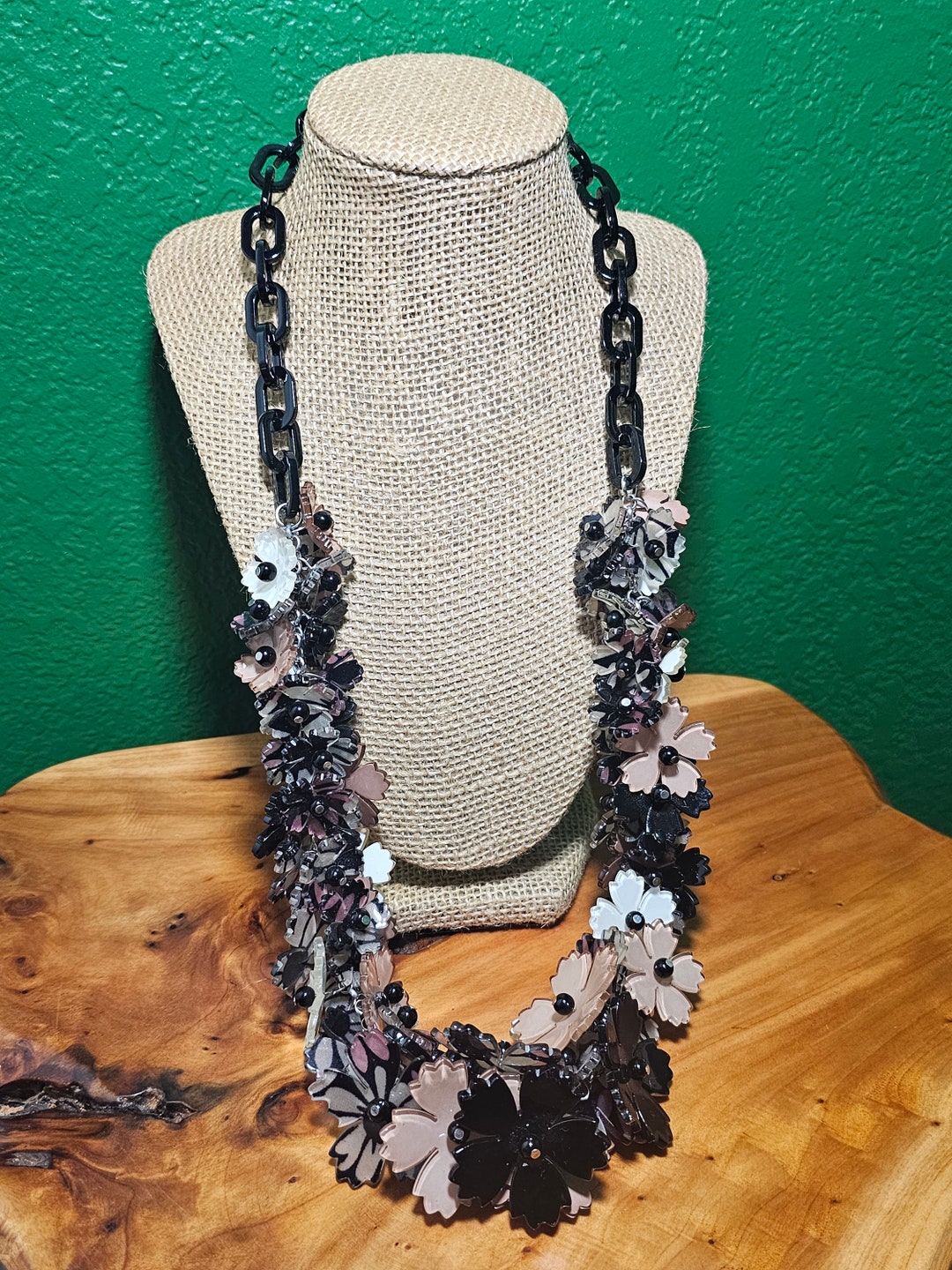 Vintage RJ Graziano Chunky Chains Floral Acrylic Necklace - Etsy