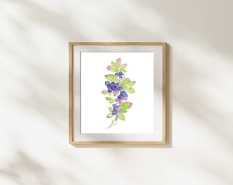 Small Art Prints, Blueberry Art Print, Tiny Art, Blueberry Painting ...