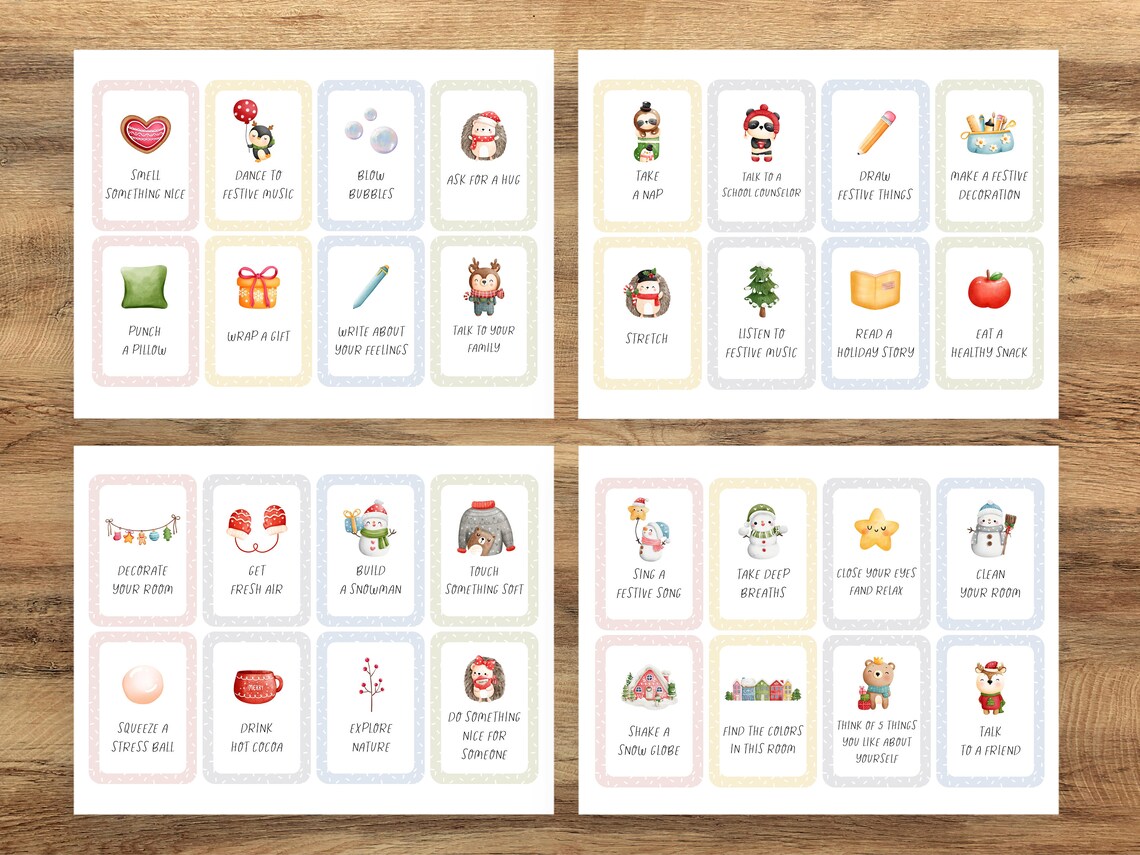 Coping Skills Cards for Kids Holiday Collection, Cute Pastel Watercolor ...