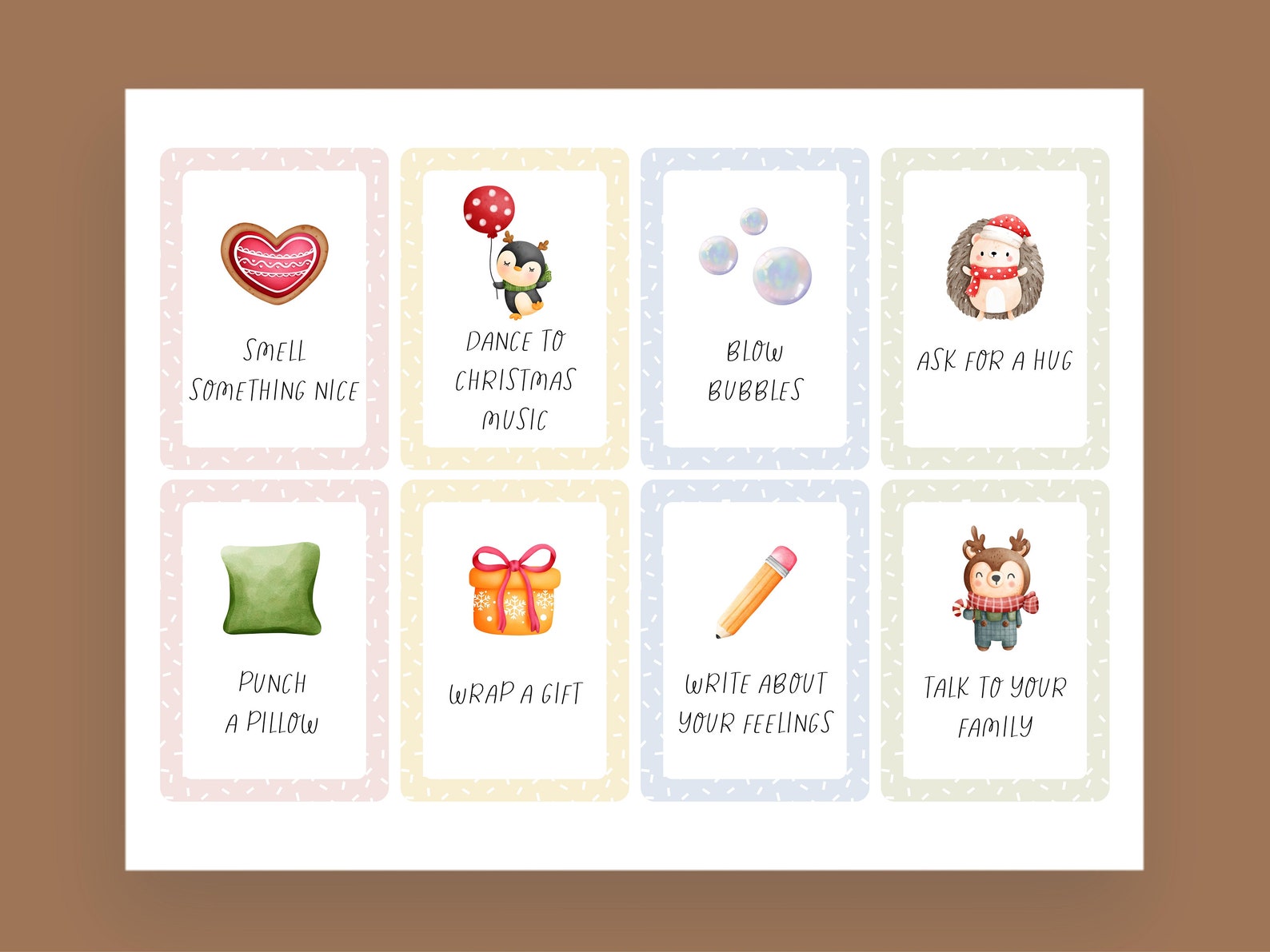 Cute Christmas Coping Skills Cards for Kids, Calm Down Cards for Teens ...