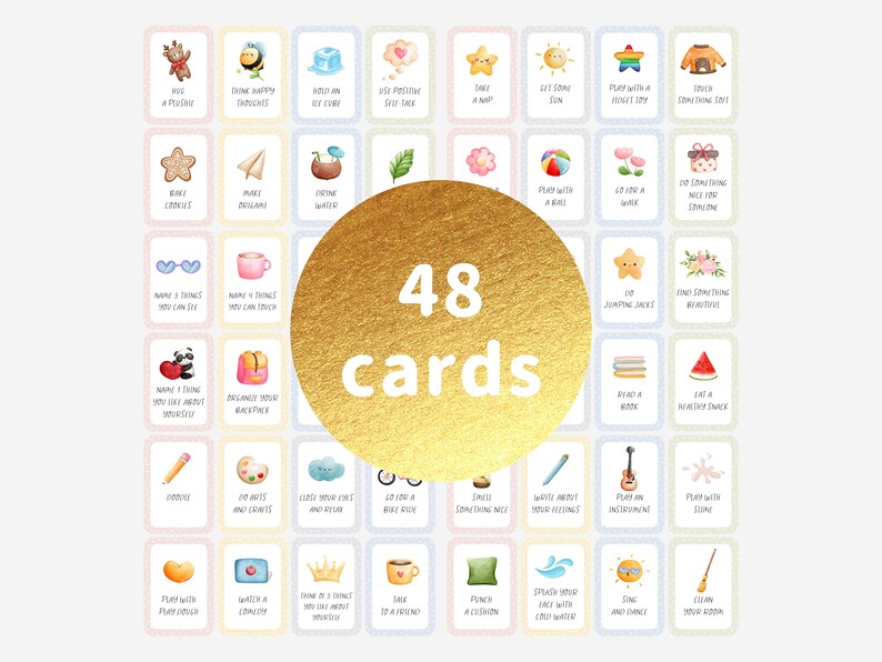 Coping Skills Cards Original Collection, Cute Pastel Watercolor ...