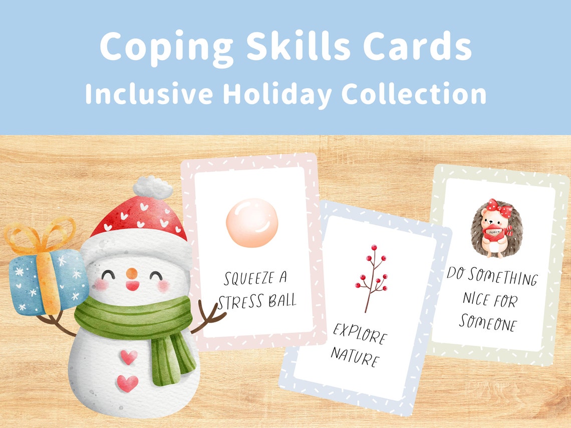 Coping Skills Cards for Kids Holiday Collection, Cute Pastel Watercolor ...
