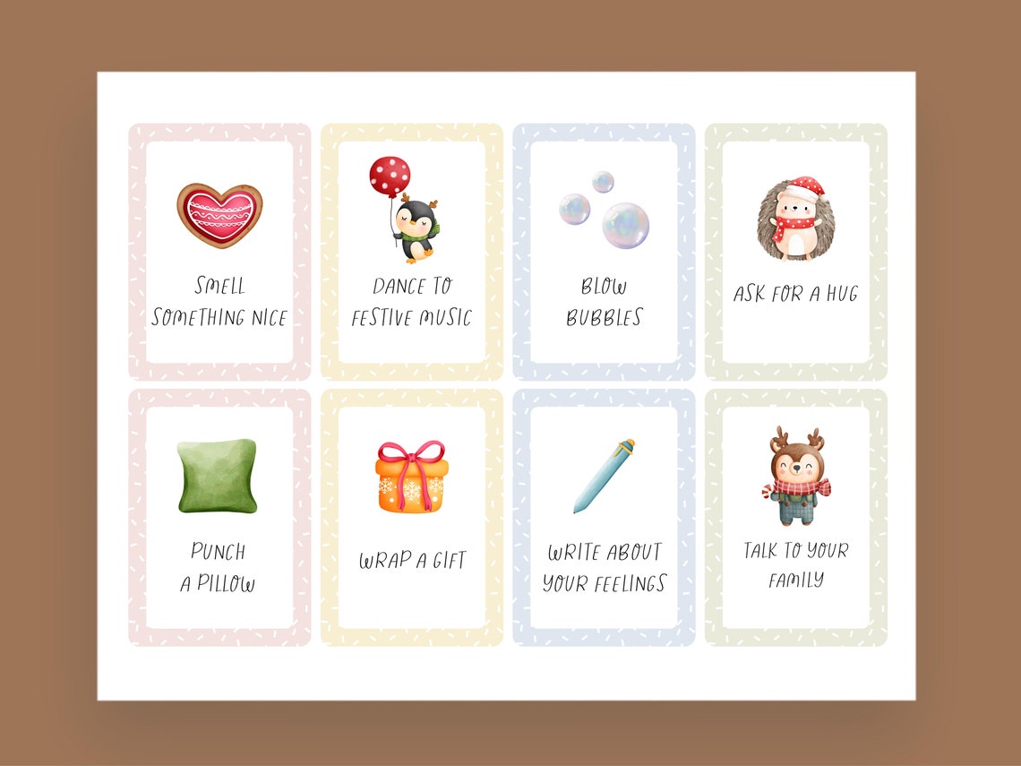 Coping Skills Cards for Kids Holiday Collection, Cute Pastel Watercolor ...