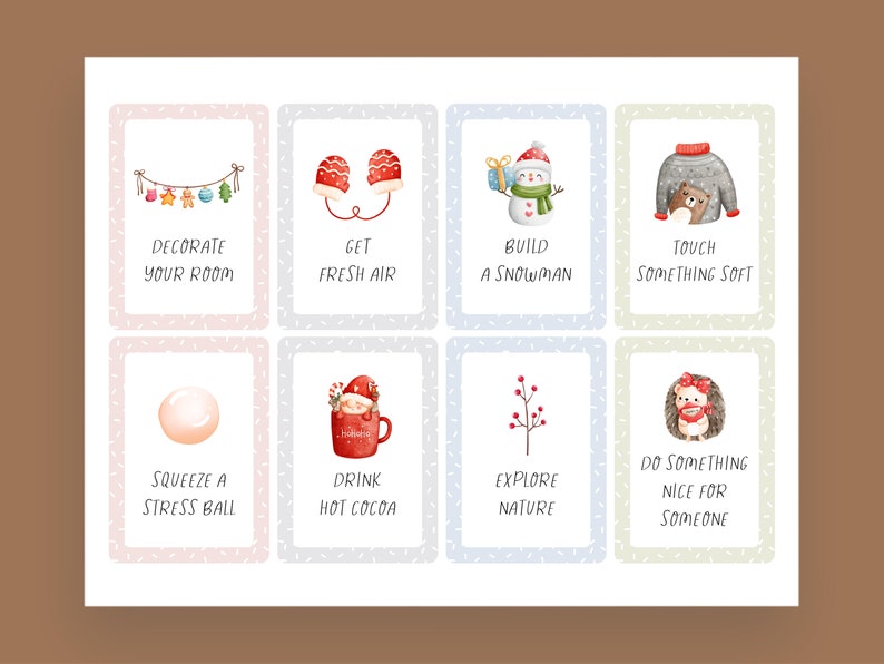 Cute Christmas Coping Skills Cards for Kids, Calm Down Cards for Teens ...