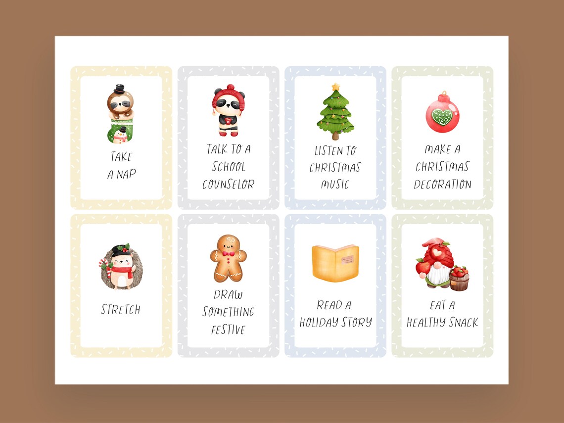 Cute Christmas Coping Skills Cards for Kids, Calm Down Cards for Teens ...