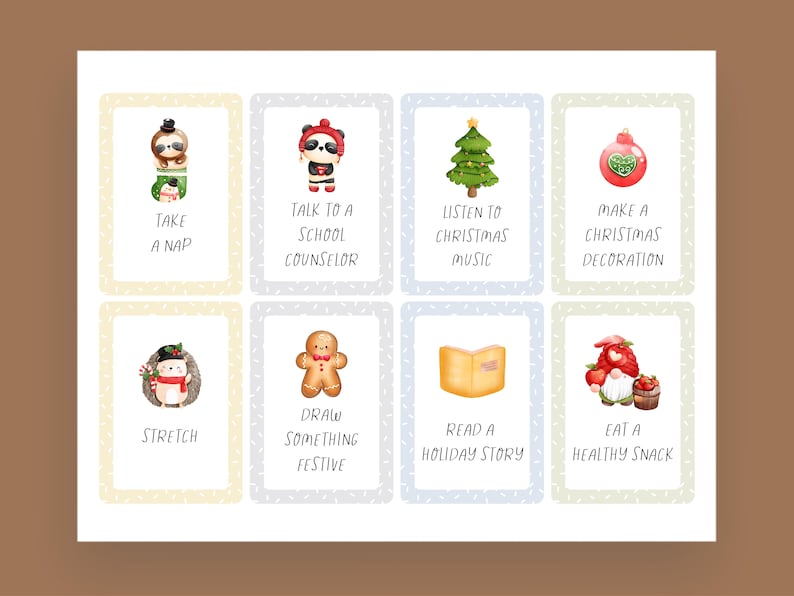 Cute Christmas Coping Skills Cards for Kids, Calm Down Cards for Teens ...