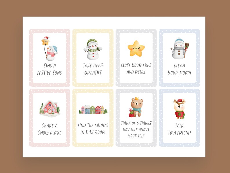 Coping Skills Cards for Kids Holiday Collection, Cute Pastel Watercolor ...