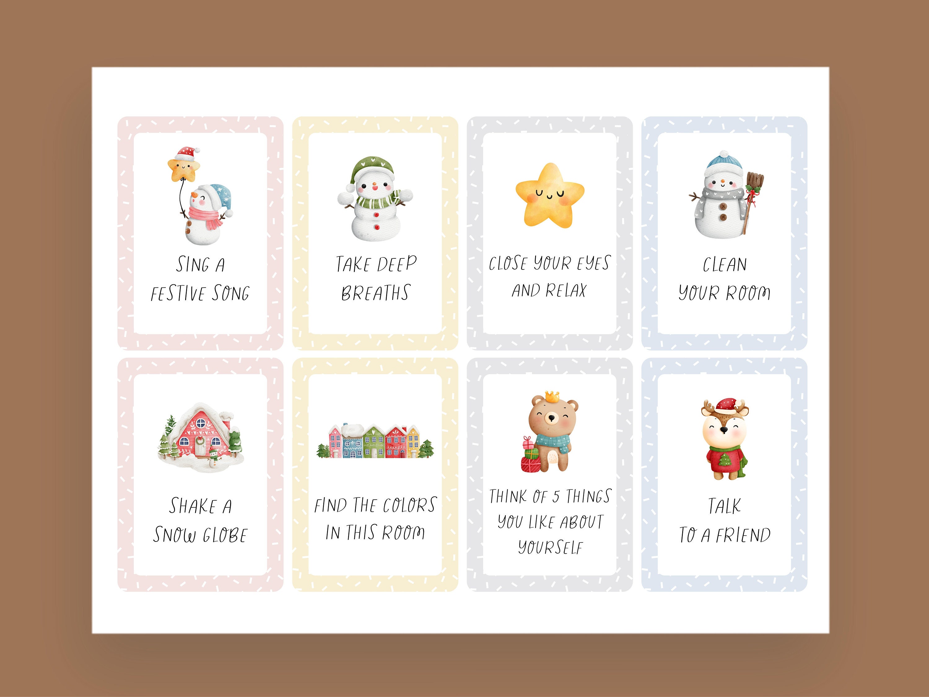 Coping Skills Cards for Kids Holiday Collection, Cute Pastel Watercolor ...