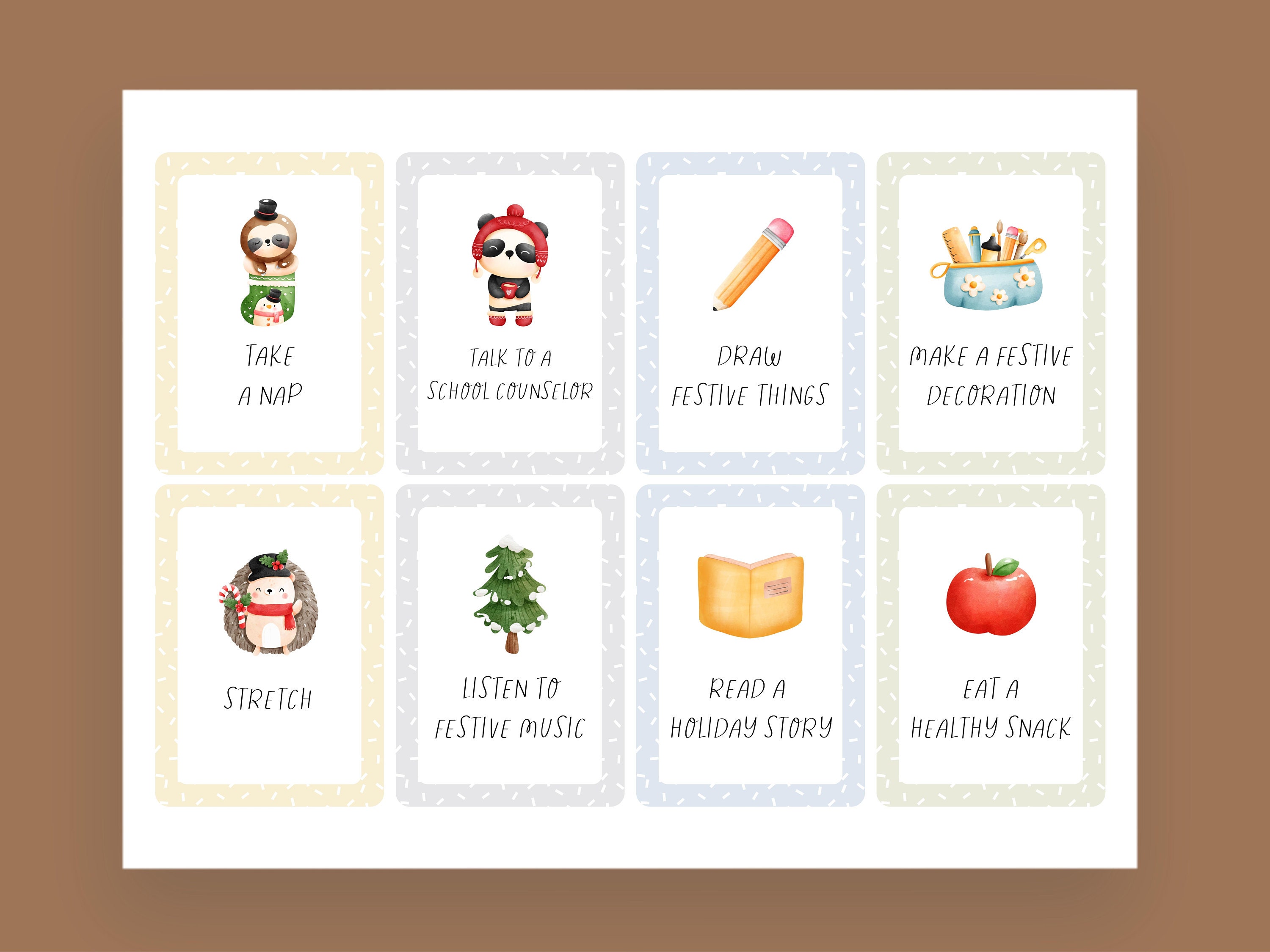 Coping Skills Cards for Kids Holiday Collection, Cute Pastel Watercolor ...