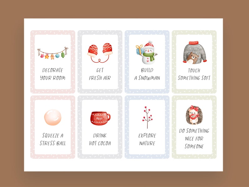 Coping Skills Cards for Kids Holiday Collection, Cute Pastel Watercolor ...