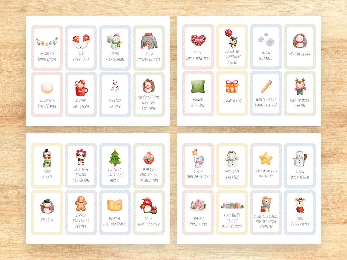 Cute Christmas Coping Skills Cards for Kids, Calm Down Cards for Teens ...