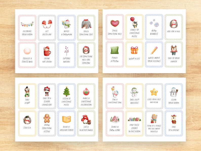 Cute Christmas Coping Skills Cards for Kids, Calm Down Cards for Teens ...