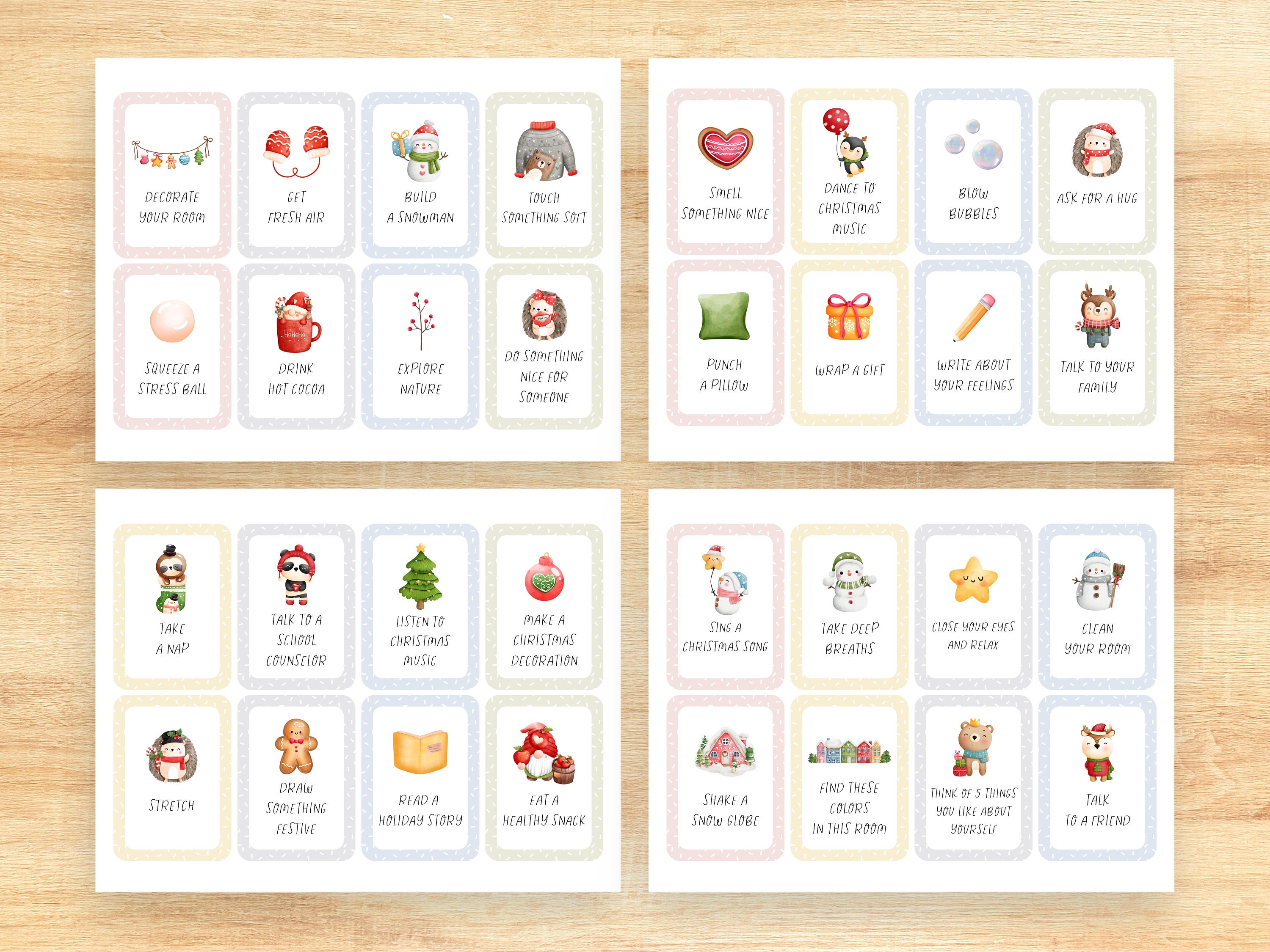 Cute Christmas Coping Skills Cards for Kids, Calm Down Cards for Teens ...