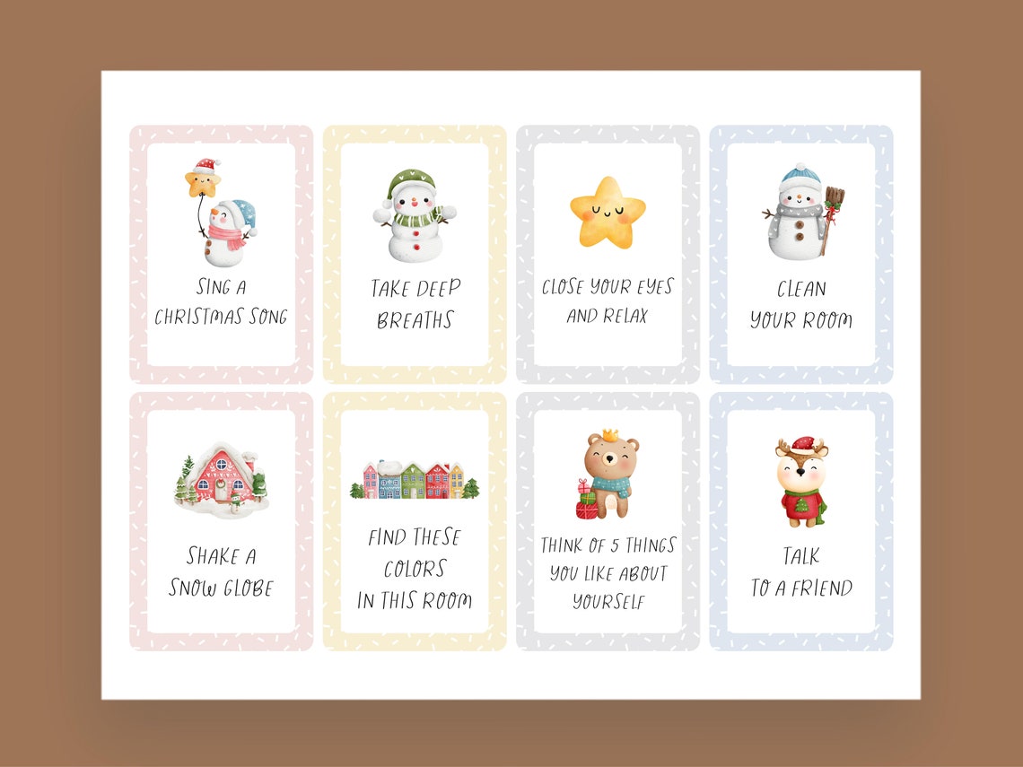 Cute Christmas Coping Skills Cards for Kids, Calm Down Cards for Teens ...