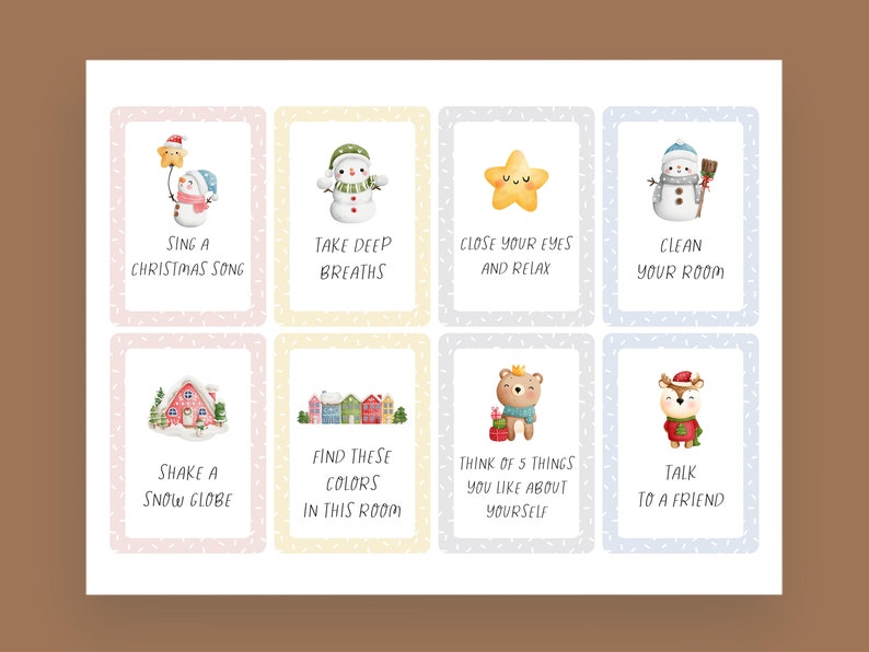 Cute Christmas Coping Skills Cards for Kids, Calm Down Cards for Teens ...