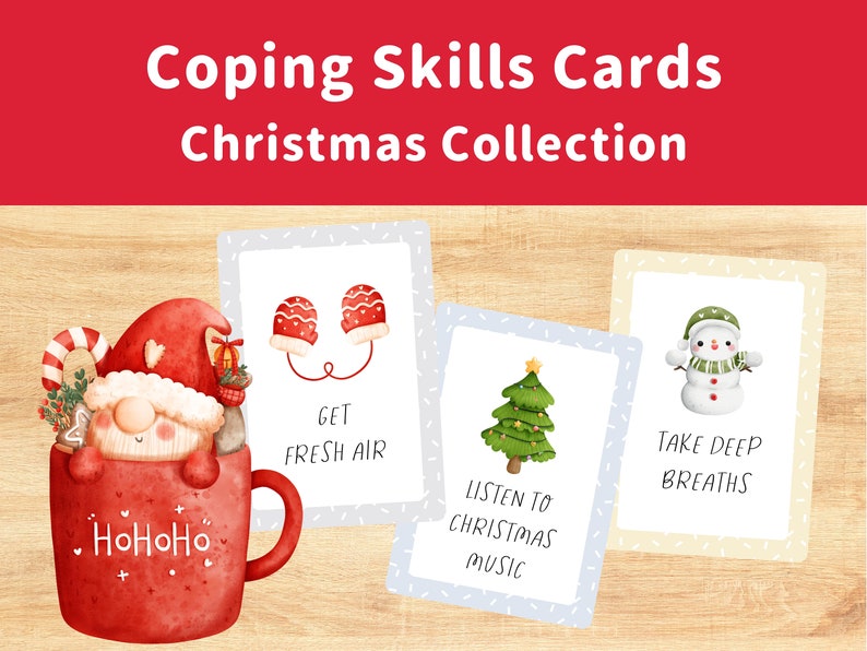 Cute Christmas Coping Skills Cards for Kids, Calm Down Cards for Teens ...