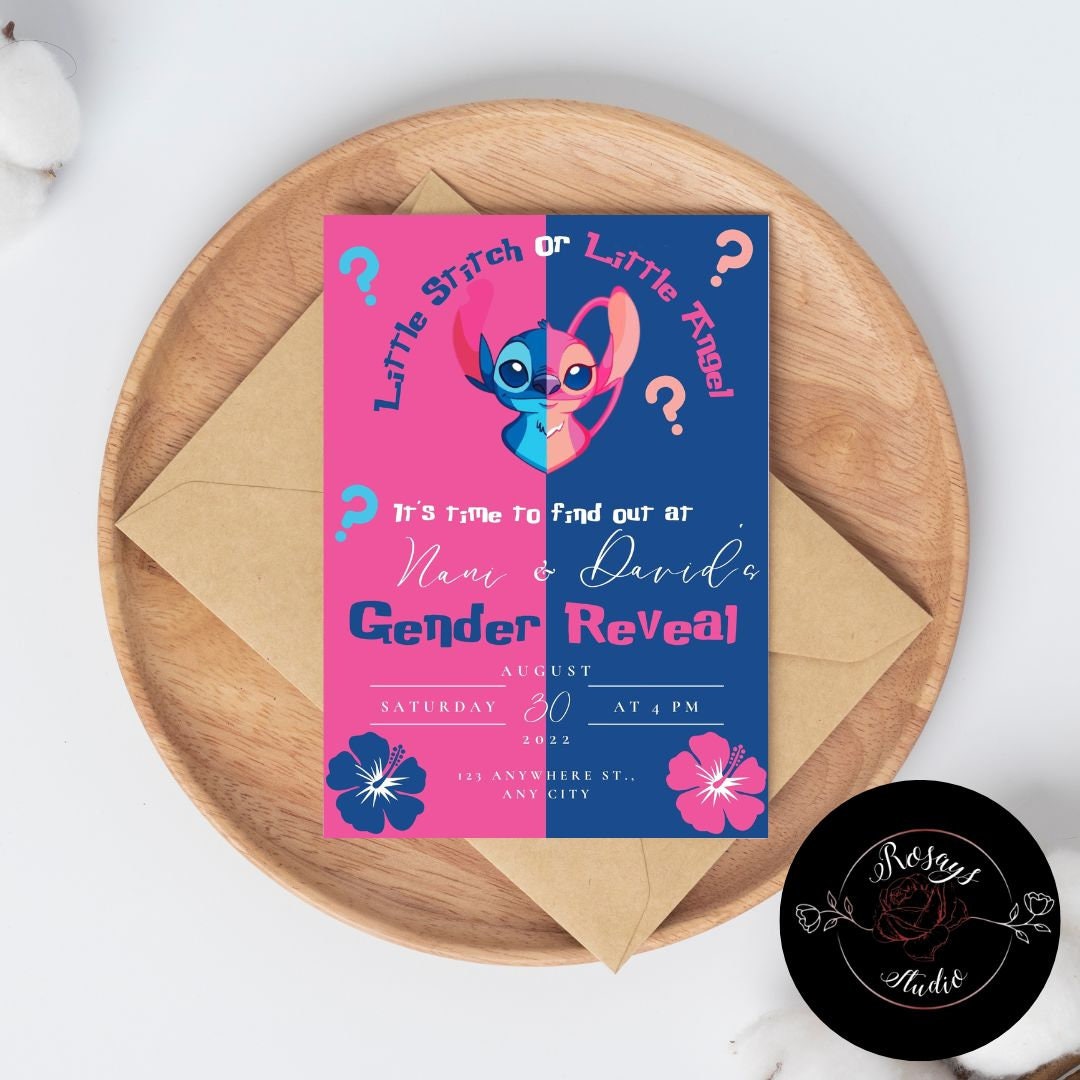 Custom Angel And Stitch Gender Reveal Digital Invitation Etsy