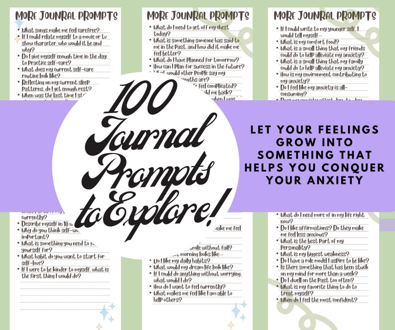 100 Journal Prompts, Digital Anxiety Journal, Therapy Notebook, Mental ...