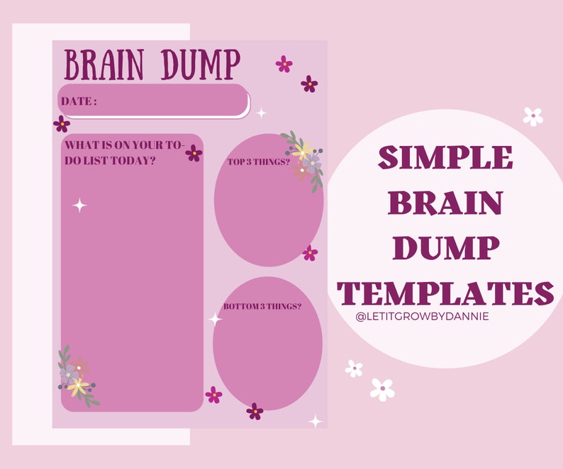 Simple Brain Dump Template, Digital, Floral, Multicolor, Mental Health ...