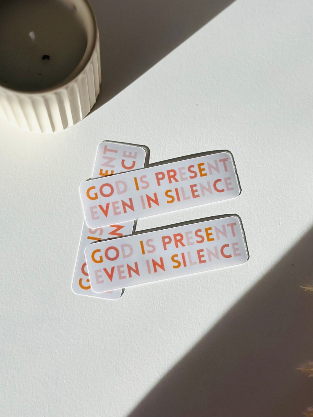 God is Present Even in Silence Pink Laptop Sticker, Minimalist Modern ...