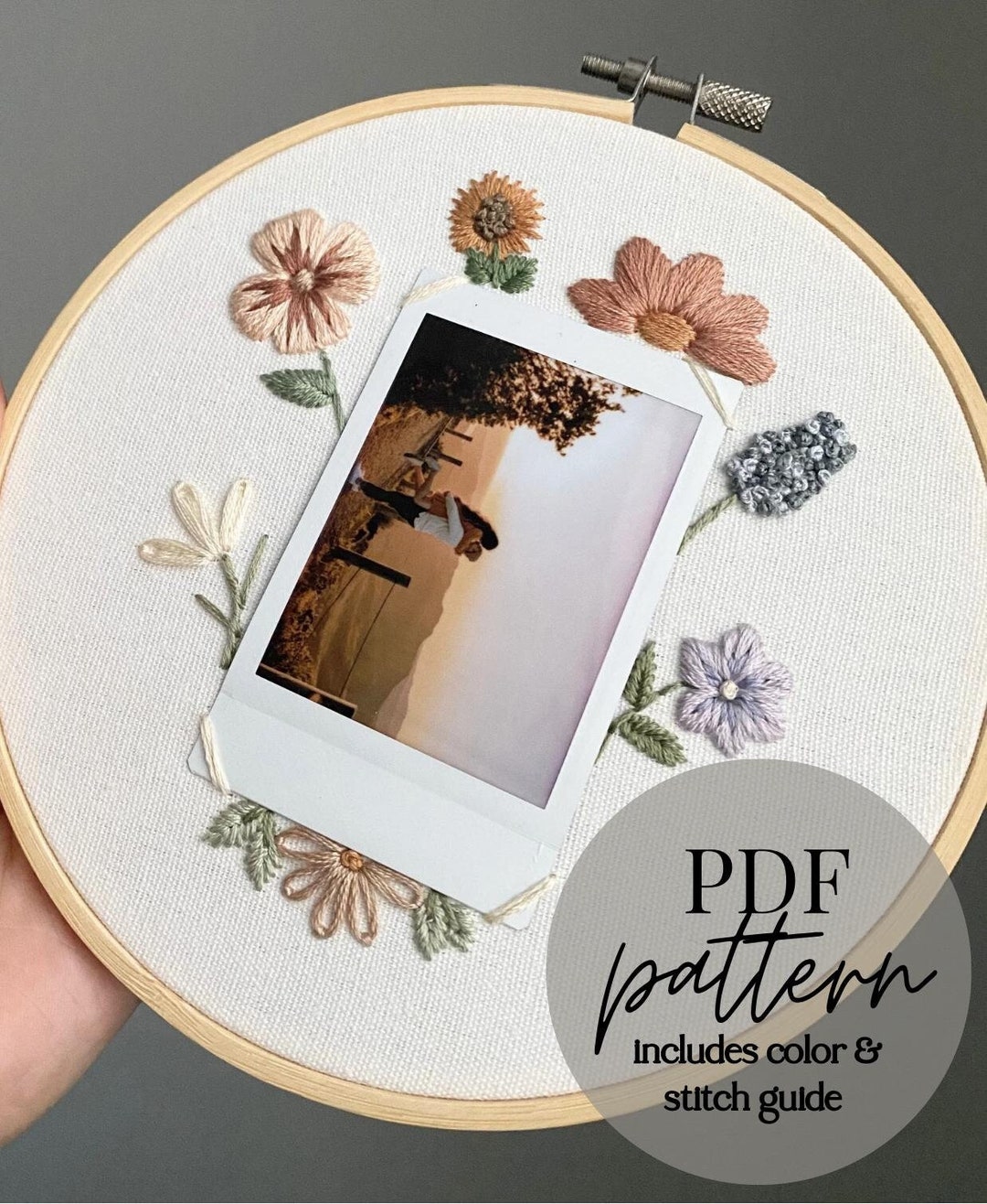 PDF Pattern L 6" Botanical Floral Instax Polaroid Hand-embroidery Frame ...