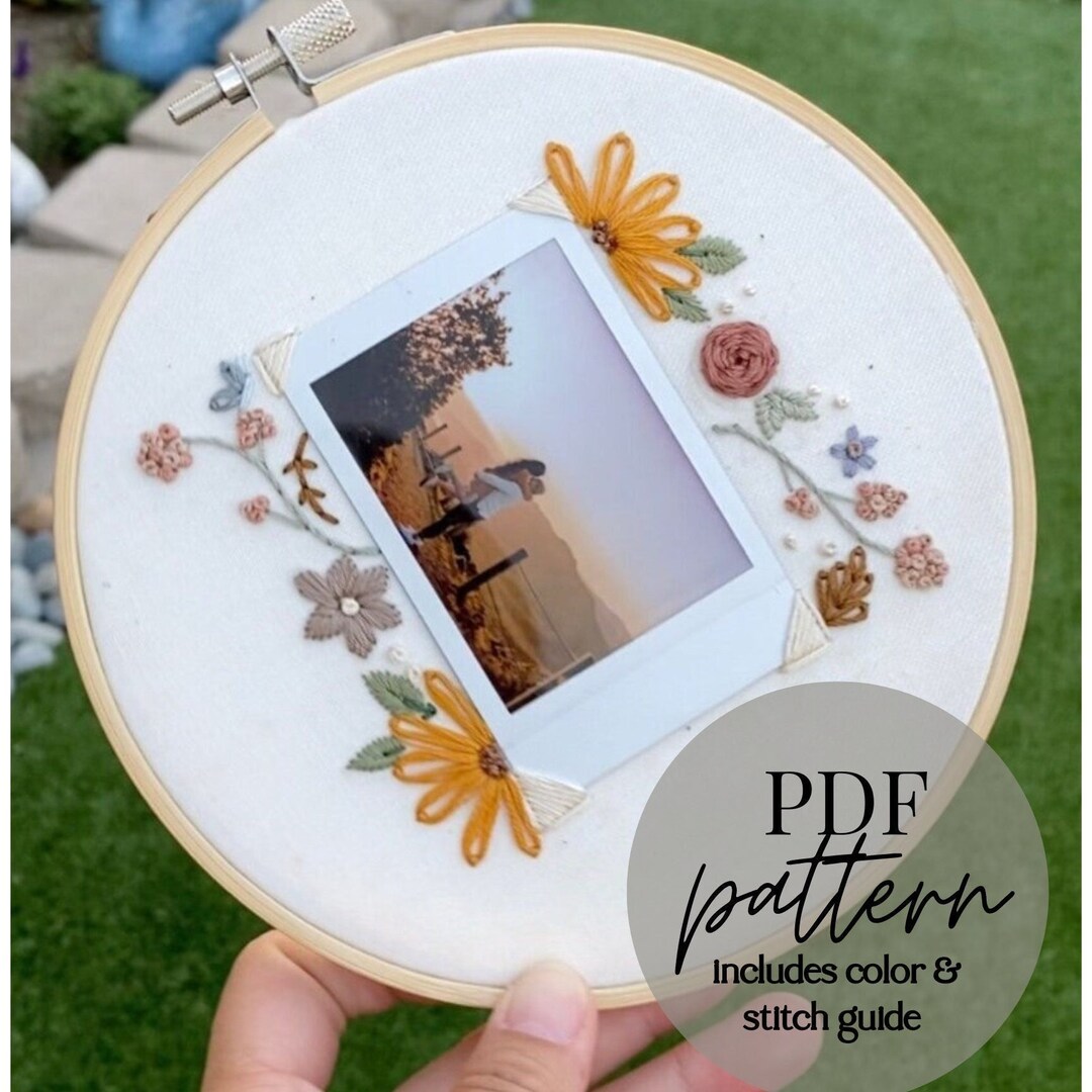 PDF Pattern L 6" Floral Instax Polaroid Hand-embroidery Frame Pattern ...
