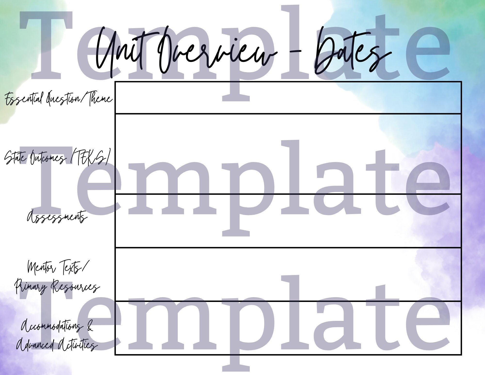 Editable Watercolor Digital Lesson Plan Template - Etsy