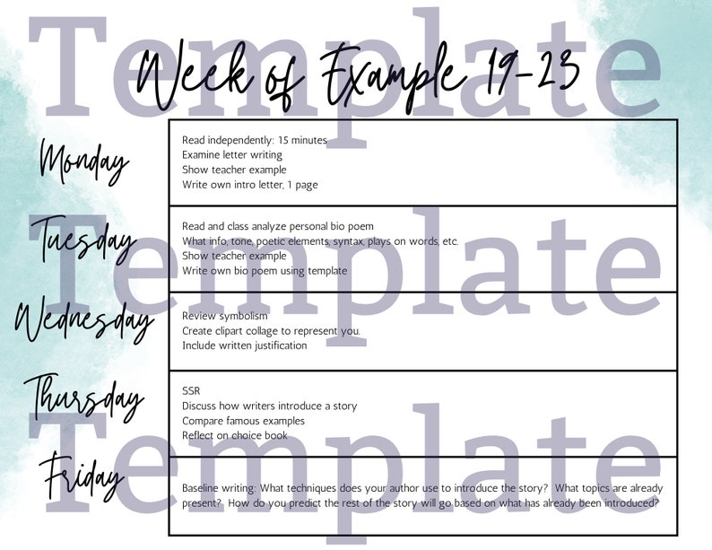 Editable Watercolor Digital Lesson Plan Template - Etsy