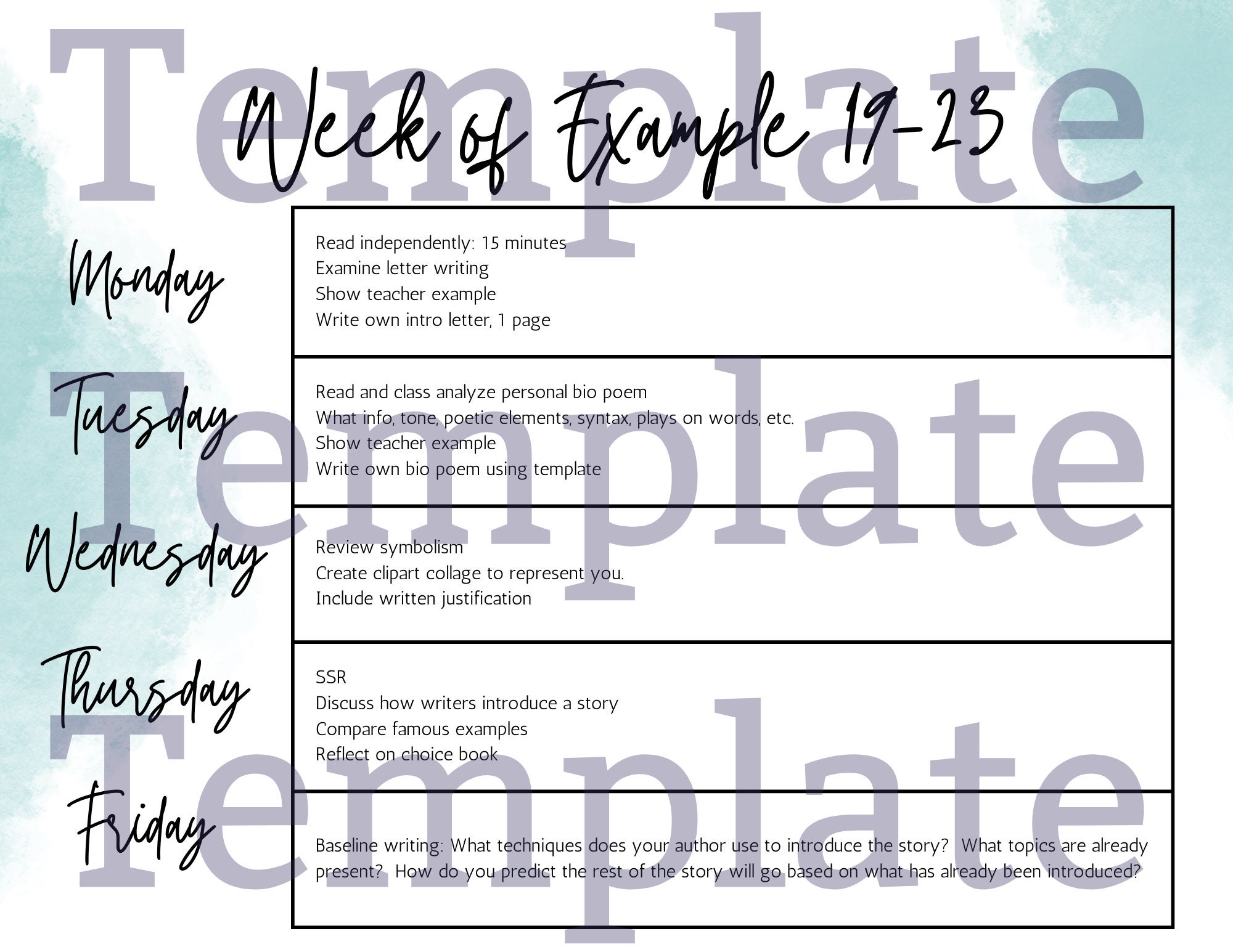 Editable Watercolor Digital Lesson Plan Template - Etsy
