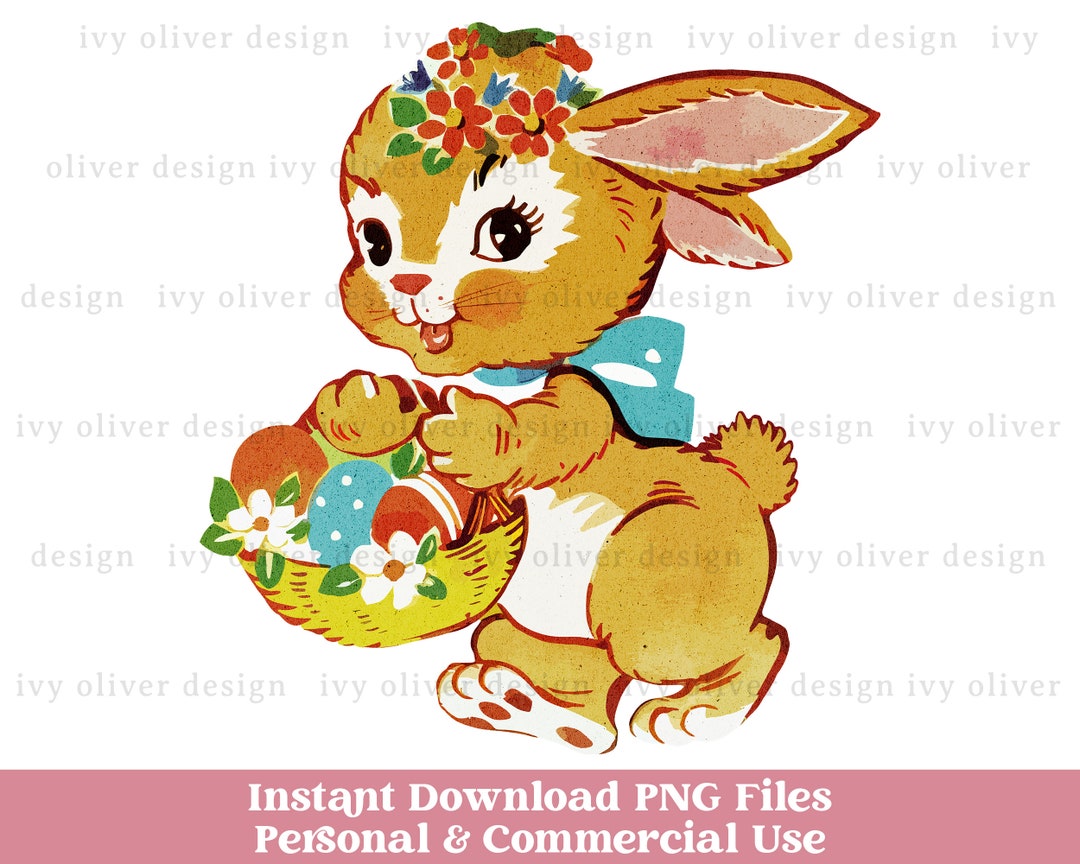 Retro Easter Bunny PNG: Vintage Easter Egg Clipart (digital Download ...
