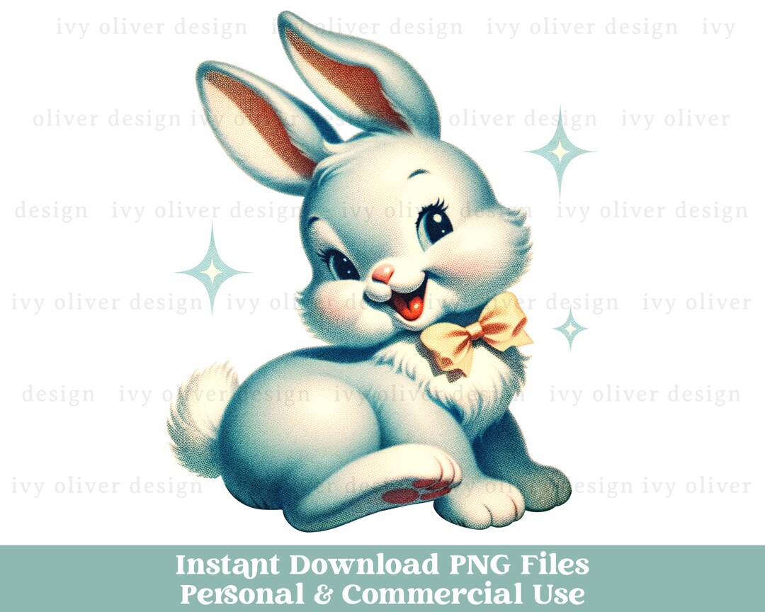 Retro Easter Bunny PNG Clipart: Vintage Sublimation Design (digital ...