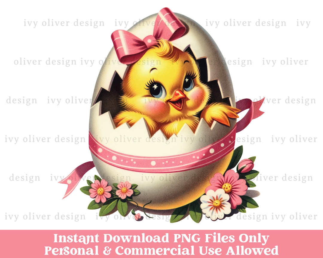 Retro Easter Chick Clipart: Vintage Egg, Junk Journal Printable (PNG Download) - Etsy
