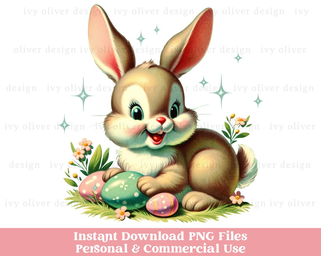 Retro Easter Bunny PNG Clipart: Vintage Sublimation Design (digital ...