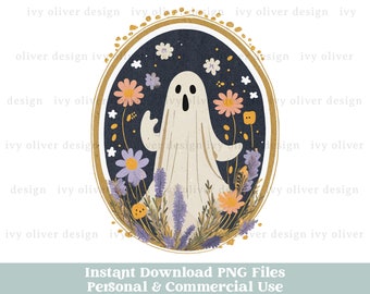 Boho Ghost Clipart PNG Download, Cute Halloween PNG, Cottagecore ...