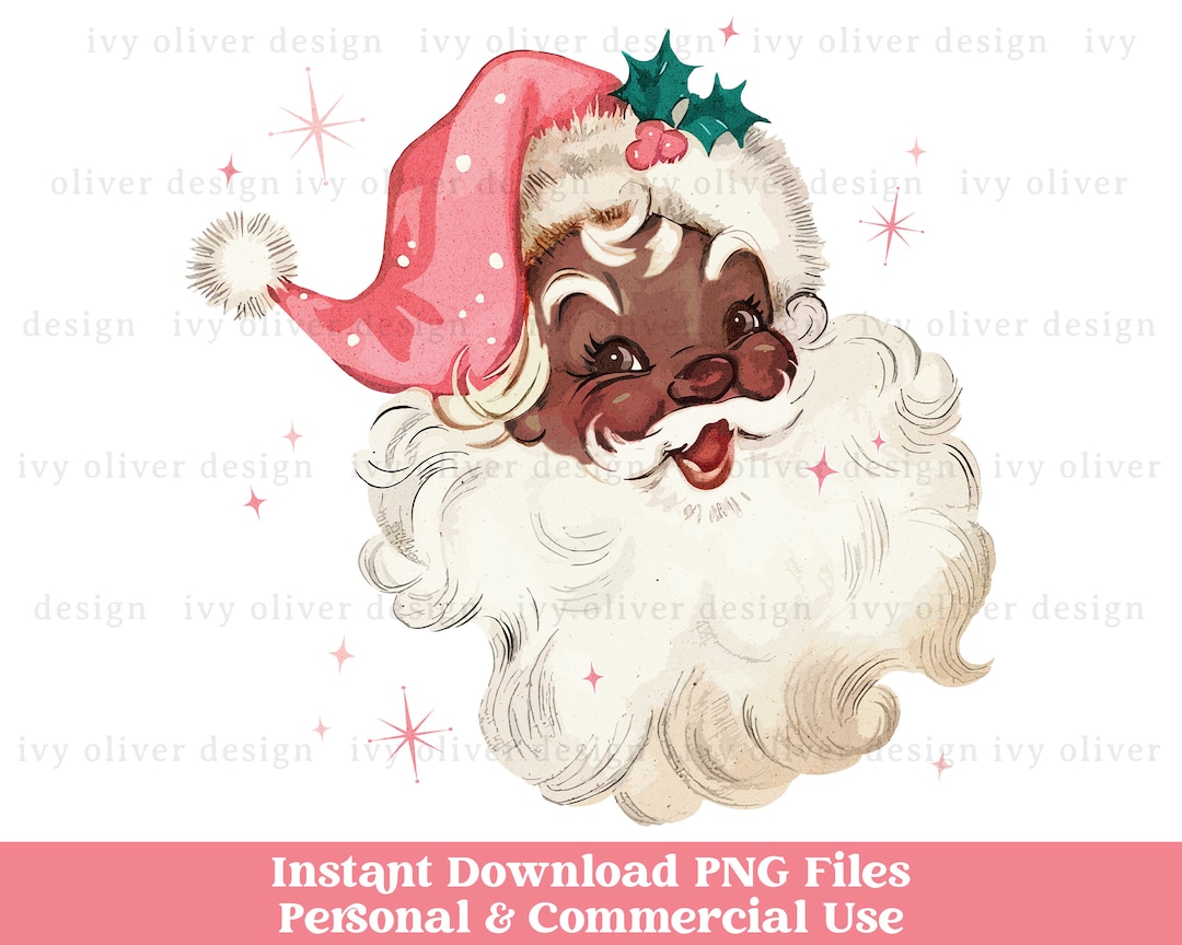 Retro Black Santa Christmas Clipart PNG Download, African American ...