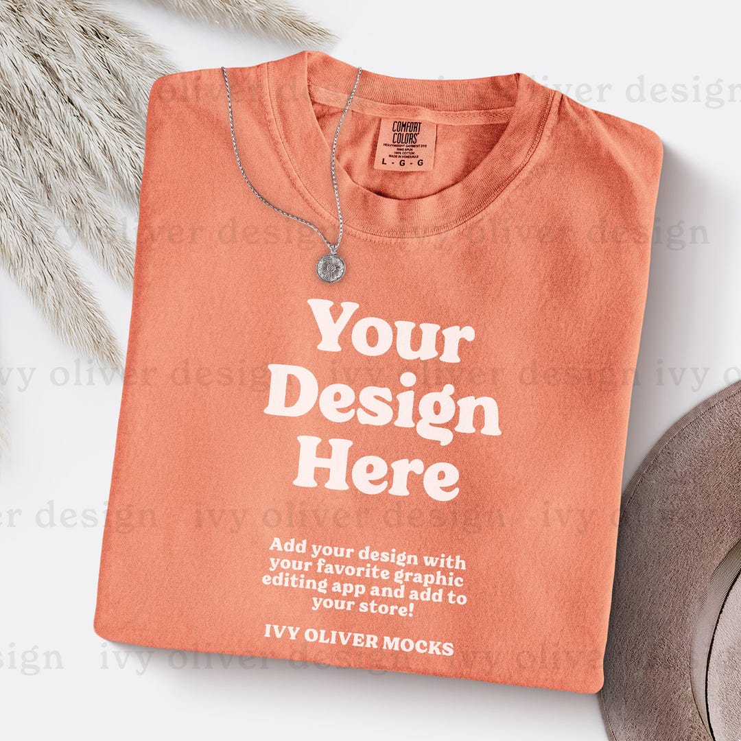 Comfort Colors 1717 Melon Shirt Mockup: Flatlay Folded Tee (digital ...
