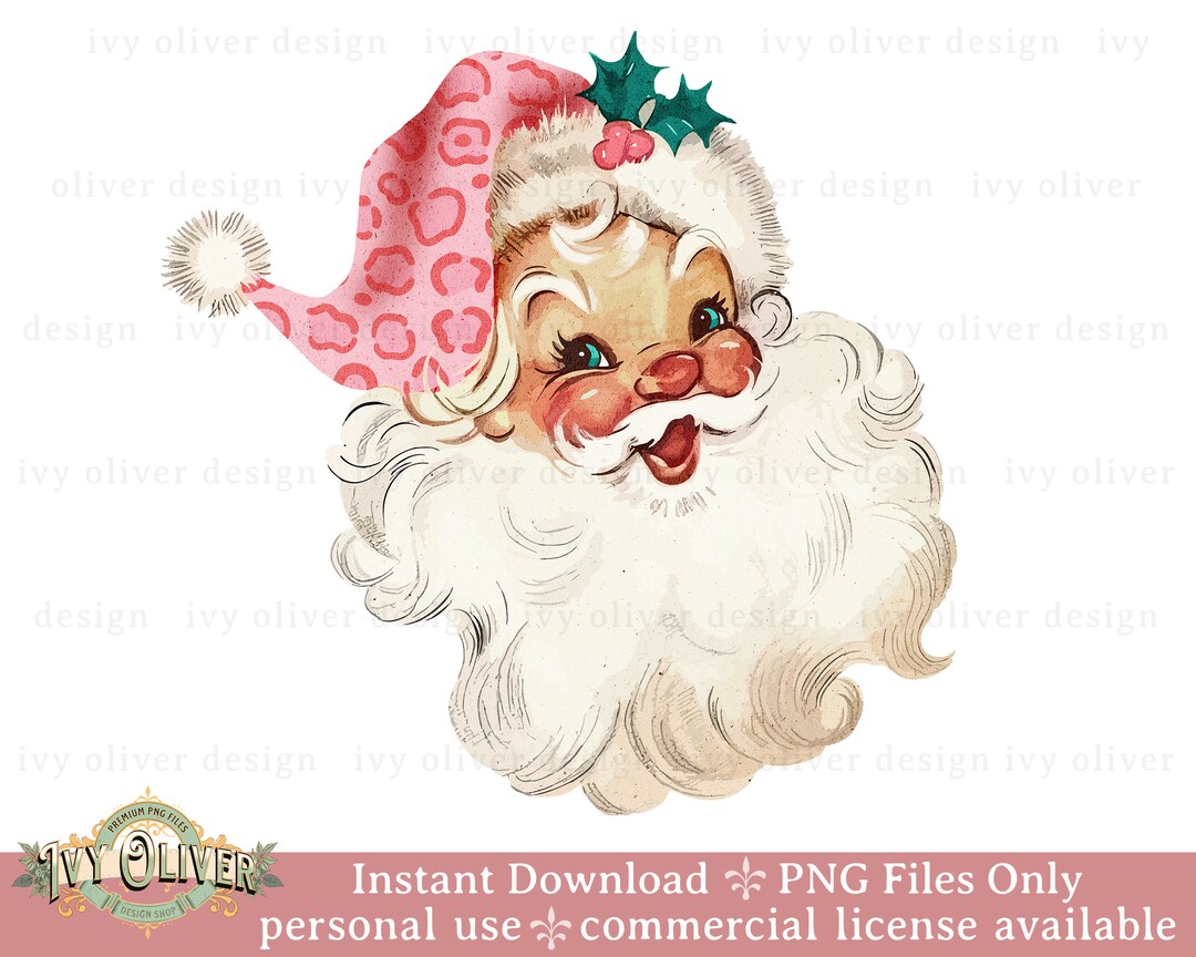 Pink Leopard Santa PNG Sublimation Design Gift, Retro Christmas Digital ...