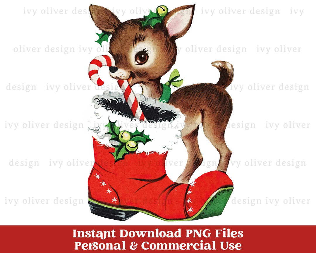Retro Christmas Clipart PNG Download, Vintage Reindeer Clip Art ...