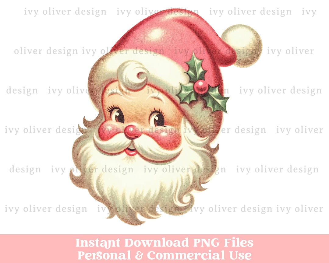 Retro Pink Santa PNG: Vintage Christmas Clipart (digital Download) - Etsy