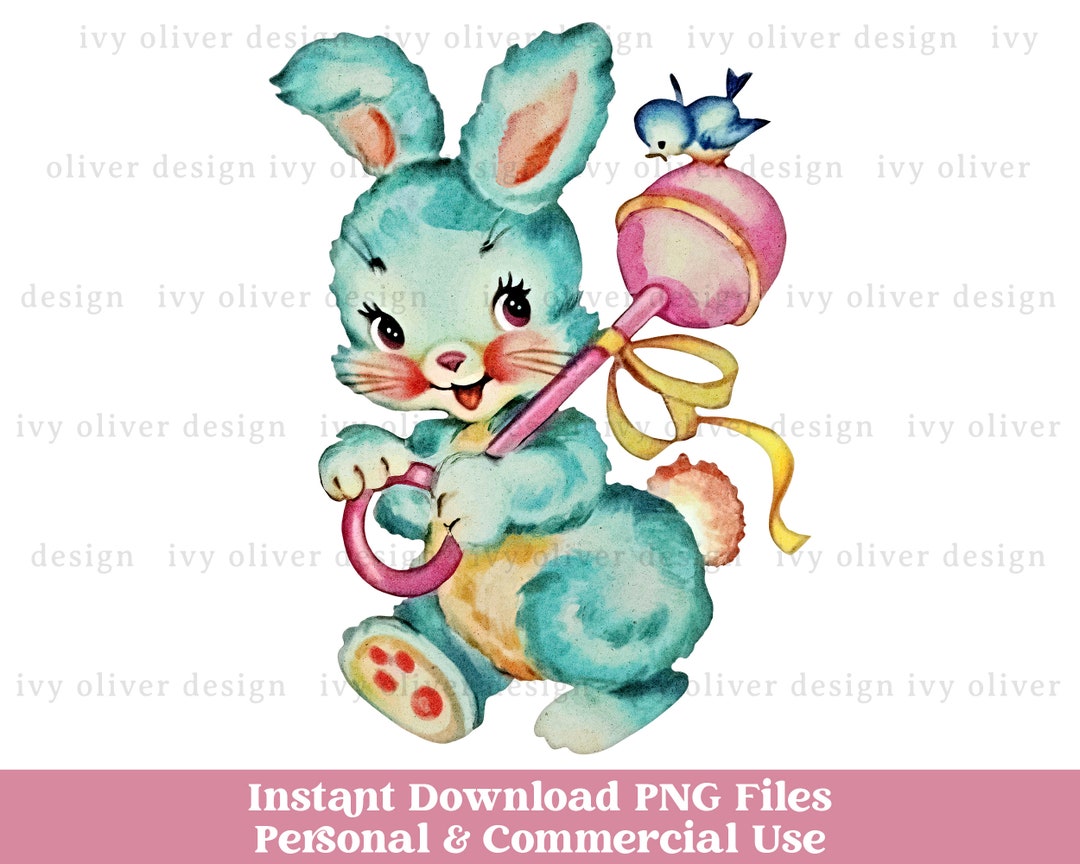 Retro Easter Bunny PNG Clipart: Vintage Sublimation Design (digital ...