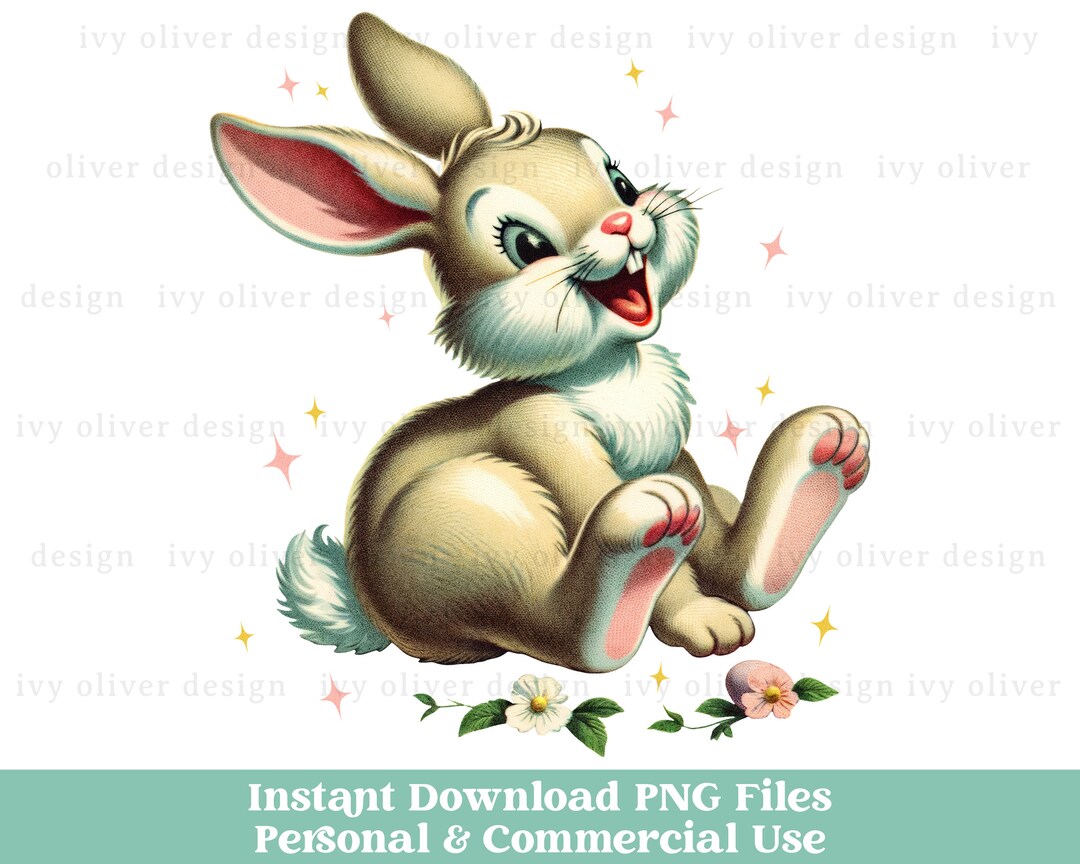 Retro Easter Bunny PNG: Vintage Clipart, Junk Journal Ephemera (digital ...