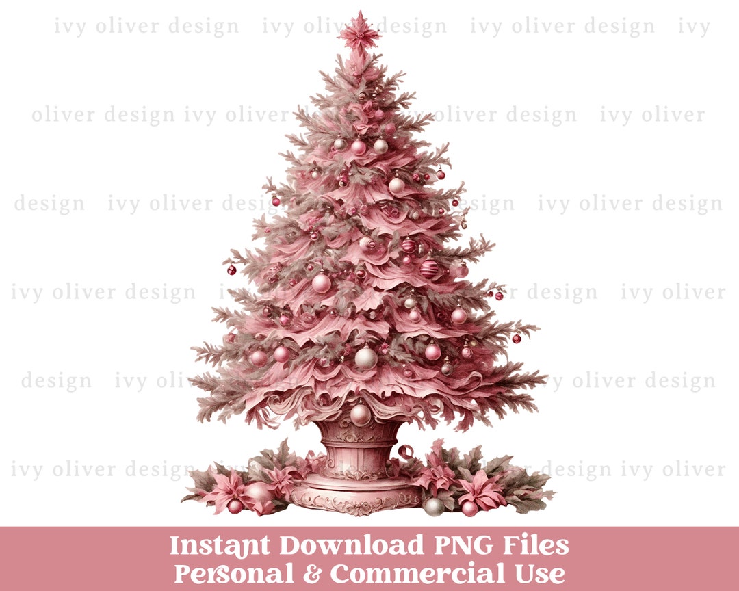 Pink Christmas Tree Clipart PNG Download, Vintage Christmas Clip Art ...