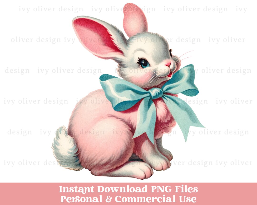 Retro Easter Bunny PNG: Vintage Pink Clipart (digital Download) - Etsy